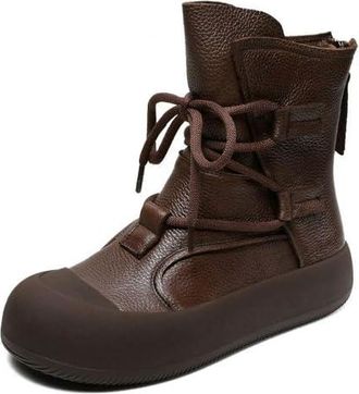 Generic QXDZSW Bottines romaines r&eacute;tro pour femme avec fermeture &eacute;clair &agrave; plateforme &eacute;paisse dans le dos confortables et tendance d&eacute;contract&eacute;es, Marron sans p