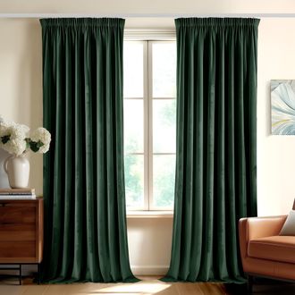 Deconovo Samtvorhang Blickdicht Gardinen mit Kr&auml;uselband Velvet Curtains Samt Vorh&auml;nge Thermovorhang f&uuml;r Wohnzimmer Schlafzimmer, 260x140cm(H&ouml;hexBreite), Waldg