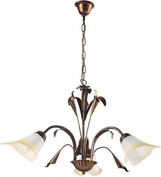 Onli Kronleuchter mit 3 Lichtern aus braunem Metall mit weißen, bernsteinfarbenen Gläsern