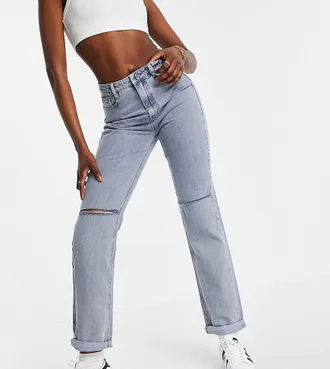 Missguided Tall Jean dad avec genoux d&eacute;chir&eacute;s - Bleu