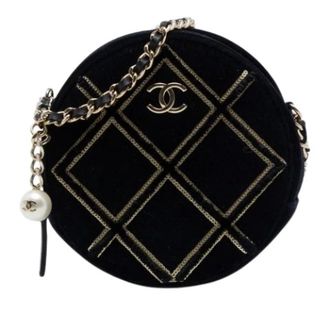 Chanel Sac bandouli&egrave;re mini matelass&eacute; en velours &agrave; paillettes Pre-owned - Femme - Pre-owned - Noir - Taille: ONE Size