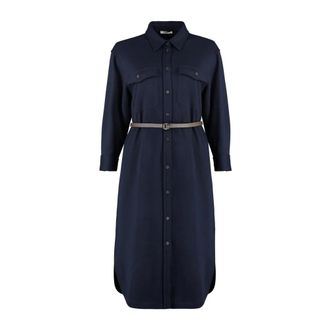 PESERICO Lang&auml;rmeliges Hemdblusenkleid mit G&uuml;rtel - - Dresses - Damen - Blau - M