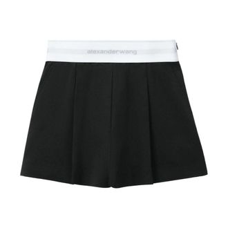 Alexander Wang High-Waist Falten-Shorts mit Logo-Gummibund - - Shorts - Damen - Schwarzk - XS
