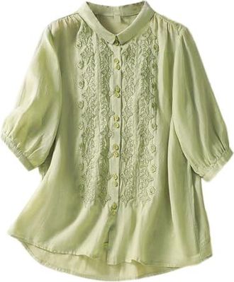 Generic Chemisier pour Femmes Coton Et Lin Chic D&eacute;contract&eacute;s Chemises D&eacute;t&eacute; &Agrave; Manches Longues Col en V Profond Lache Haut L&eacute;gers Respirant Tunique &Agrave; La Mode Co