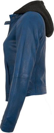 Jilani Lederjacke Ashley Jilani Collection - Damen Lederjacke Lammnappa Kapuze blau