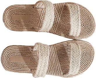 BESTONZON Sandales Plates en Paille Imitation Semelle Large Beige Taille 39 Pantoufles de Plage Légères et Confortables pour Femmes pour Maison Plage et Voyages