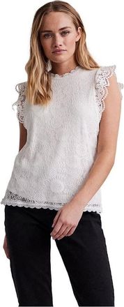 Pieces Damen Pcolline Sl Lace Top Noos BC T-Shirt, Cloud Dancer, M