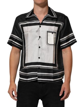 Dolce & Gabbana Mens Black White Stripedot Print Casual Polo Shirt And Silk