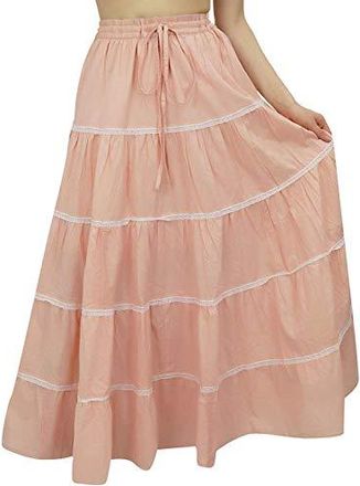 Bimba Jupe Longue Peach &eacute;vas&eacute; Coton Femmes Taille &eacute;lastique Porter V&ecirc;tements -XXL