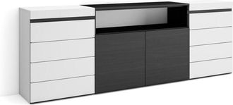 Skraut Home Kommode mit Schubladen, Aufbewahrungsschrank, 214x75x35 cm, F&uuml;r Schlafzimmer, Zimmer, Sideboard, Schrank, Moderner Stil, Wei&szlig; und Schwarz - Skraut