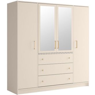 Vente-Unique Vente-unique - Armoire 4 portes et 3 tiroirs - Avec miroirs - L196 cm - Beige et dor&eacute; - lizandro