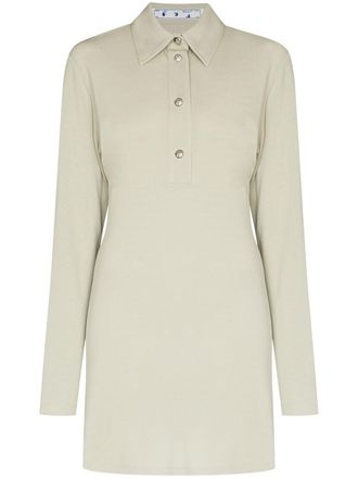 Off-white robe manches-longues &agrave; col polo - Gris