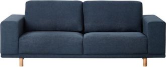 Beliani Sofa Blau Stoffbezug 220 cm Lang 3-Sitzer mit Holzbeinen Breite Armlehnen Retro Design Wohnzimmer Ausstattung Sitzm&ouml;bel