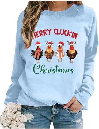 Generic Pull De Noel Femme Manches Longues, Vetement Noel Femme Col Rond Imprimé Sweat De Noël sans Capuche Pulls Chic Et Elegant Sweatshirt Hiver Loisirs Coo