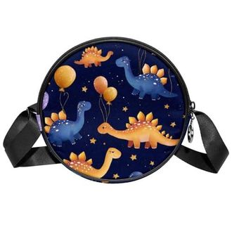 Generic Petit sac &agrave; bandouli&egrave;re rond pour femme, motif dinosaures, dessin anim&eacute;, avec fermeture &eacute;clair, bretelles r&eacute;glables, style d&eacute;contract&eacute;, pour femmes et