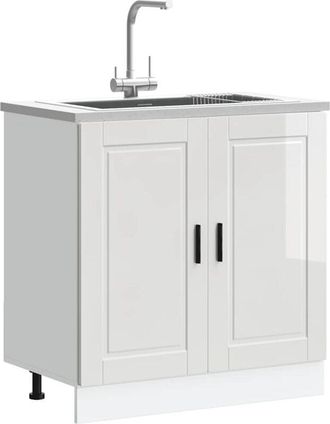 vidaXL Vidaxl - Meuble bas pour &eacute;vier Porto blanc brillant 80x46x81,5 cm