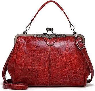 Nicole & Doris Sac a Main Pochette Femme Portefeuille Elegant Sac de Soiree Kiss Lock Sac &agrave; Bandouli&egrave;re PU Cuir Sacs &agrave; Main Mariage Rouge