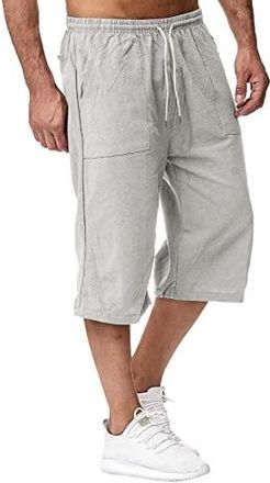 Generic 2025 Shorts Lin et Bermudas Homme Pantacourt été 3/4 Pantacourts Coton, pour La Plage, Le Yoga, Le Jogging, Blanc Pantalon Taille Elastique Décontract