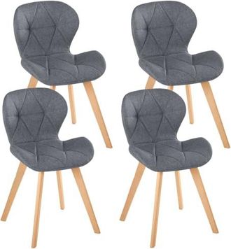 IDMarket Lot de 4 chaises ROBINE en Tissu Gris fonc&eacute; pour Salle &agrave; Manger