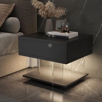 Generic Nachttisch Aus Massivholz Mit Stauraum, Dunkelgrau, Moderner Beistelltisch, 1 Schublade, for Schlafzimmer, Wohnzimmer, Hotel(Black,16 L x 16 W x 23.5 