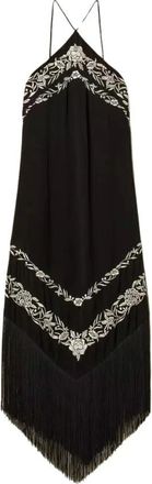 Twinset Femme, Robes, Noir, Taille: 38 FR Longue Robe en Viscose avec Broderie Florale Contrast&eacute;e