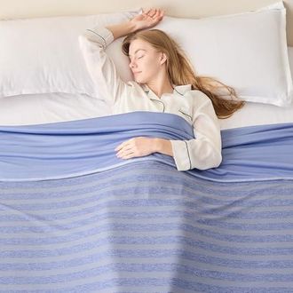 Emme Couverture rafra&icirc;chissante pour tr&egrave;s grand lit d&eacute;t&eacute; pour les dormeurs chauds, couverture fine, l&eacute;g&egrave;re et fra&icirc;che pour canap&eacute;, drap bleu froid double f