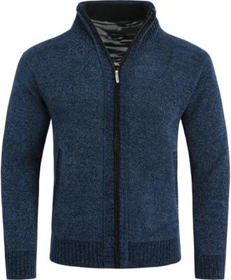 AlltheMen Gilet Cardigan Homme Col Montant Veste Laine Knitted Sweater Grosse Maille 5 Couleurs Bleu 4XL