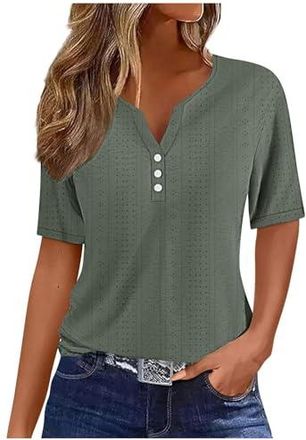 Generic T-shirt en polyester tendance pour femmes T-shirt d&eacute;t&eacute; avec col en V Style d&eacute;contract&eacute; Vacances Tissu jacquard respirant pour un confort ultime Filles