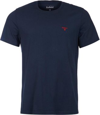 Barbour T-Shirt, Rundhals, Tartan-Stickerei, einfarbig in