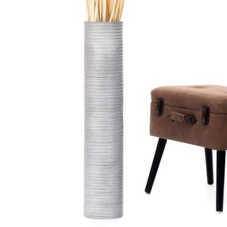 Leewadee Große Deko Bodenvase Für Dekozweige, Hohe Standvase Für Pampasgras, Design Holzvase, 65 cm, Silber