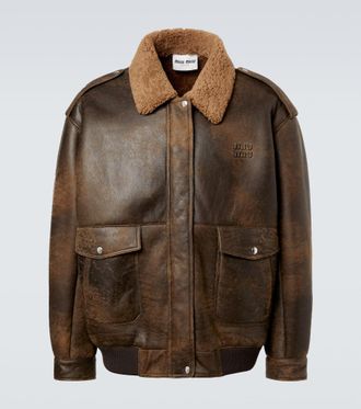 Miu Miu Veste en cuir et shearling