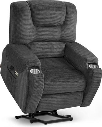 MCombo M MCombo Fernsehsessel mit Aufstehhilfe Elektrisch, mit Massage & Heizung, Relaxsessel mit Liegefunktion bis 145&deg;, 7252 (Stoff, Dunkelgrau)