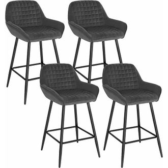 Woltu Woltu - Lot de 4 Tabourets de bar Chaise de Bar avec Accoudoirs, Design Chaise Haute pour Bar, Si&egrave;ge en Velours, Cadre en m&eacute;tal, Gris Fonc&eacute;