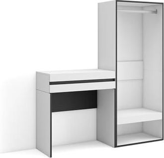 Skraut Home | Konsolentisch, Flurtisch | Beistelltisch für Eingang | 130x145x35 cm | mit Schublade | Offener Kleiderschrank | Moderner Stil | Weiß