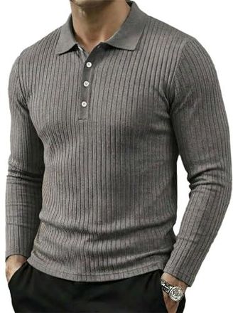 Generic Polo &agrave; manches longues pour homme - Coupe ajust&eacute;e - Chemises dentra&icirc;nement tendance et d&eacute;contract&eacute;es, gris, 3XL