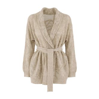 Brunello Cucinelli Femme, Pulls, Beige, Taille: 38 FR Cardigan Dazzling Water Lilies