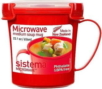 Sistema Microwave Mug à soupe de taille moyenne | Récipient alimentaire micro-ondes | 656 ml | Sans BPA | Rouge