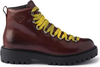 Prada Antiqued Leather Lace-up Ankle Boots