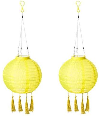 Amare Solar Lampion 2er Set rund mit Quasten gelb &Oslash; ca. 20 cm mit 1 warmwei&szlig;en LED