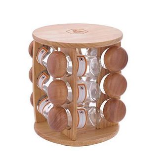 Laguiole Distributeur dEpices - Etag&egrave;re de 12 Pots en Verre- RangementsTransparents &agrave; Herbes - Couvercle Bois - 10 cl