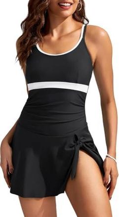 Kate Kasin Robe de bain une pièce pour femme avec col en U et dos croisé, Noir, L