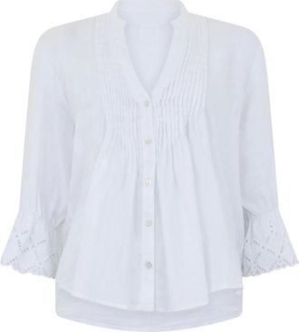 120% Lino Femme, Blouses et Chemises, Blanc, Taille: 48 FR Chemise en lin avec boutons