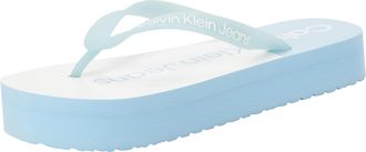 Calvin Klein Jeans Damen Flip Flops Beach Sandal Flatform mit Plateau, blau (Dusk Blue/Bright White), 39