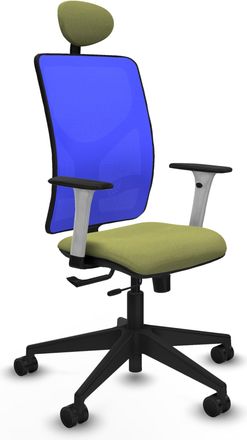 Piqueras y Crespo Arbeitsstuhl mit wei&szlig;en und schwarzen Armlehnen, h&ouml;henverstellbarer Lendenwirbelst&uuml;tze und festem Kopfteil, ausgestattet mit Syncro/Traslack und Schne