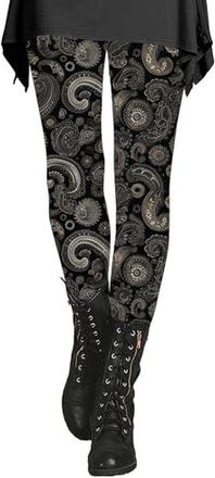 Generic Legging taille haute pour femme - Imprim&eacute; r&eacute;tro boh&egrave;me - Taille &eacute;lastique - Contr&ocirc;le du ventre - Legging extensible - Style hippie ethnique - Pour fes