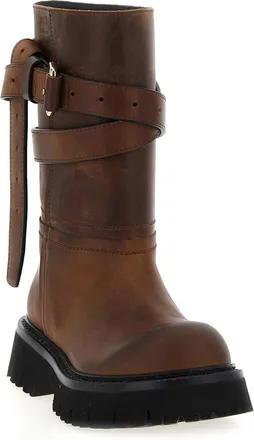 Moschino Leather Belt-Detail Boot - Brown