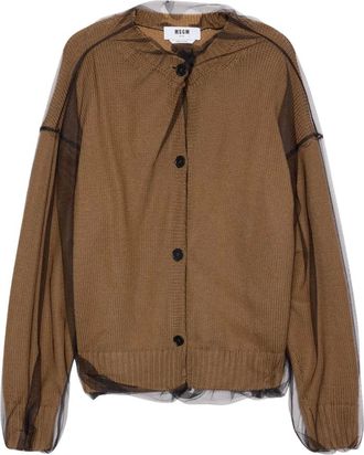 Msgm Msgm, Femme, Pulls, Beige, Taille: 40 FR Cardigan en m&eacute;lange de laine avec superposition de tulle