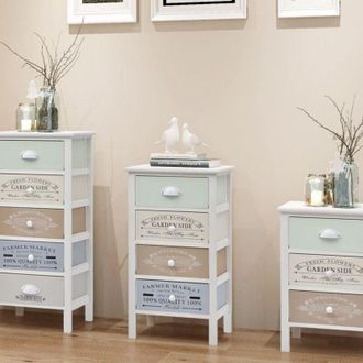 vidaXL Vidaxl - Armoire de rangement en bois de Paulownia 4 tiroirs - Dimensions 38x28x72 cm - Style fran&ccedil;ais classique - Capacit&eacute; 50 kg
