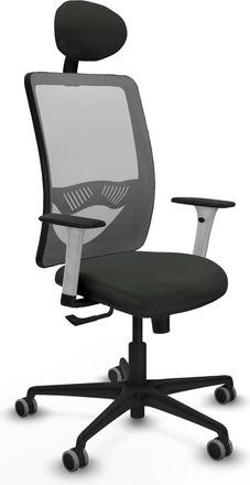 Piqueras y Crespo B&uuml;rostuhl aus schwarzem Mesh Zulema mit wei&szlig;en und schwarzen Armlehnen, h&ouml;henverstellbare Lendenwirbelst&uuml;tze und festes Kopfteil, ausgestattet mit 3 P