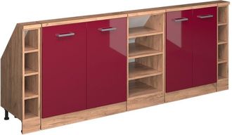 Vicco Armoire sous pente de toit Rion, Rouge brillant/Ch&ecirc;ne dor&eacute;, Lot de 5, Vicco